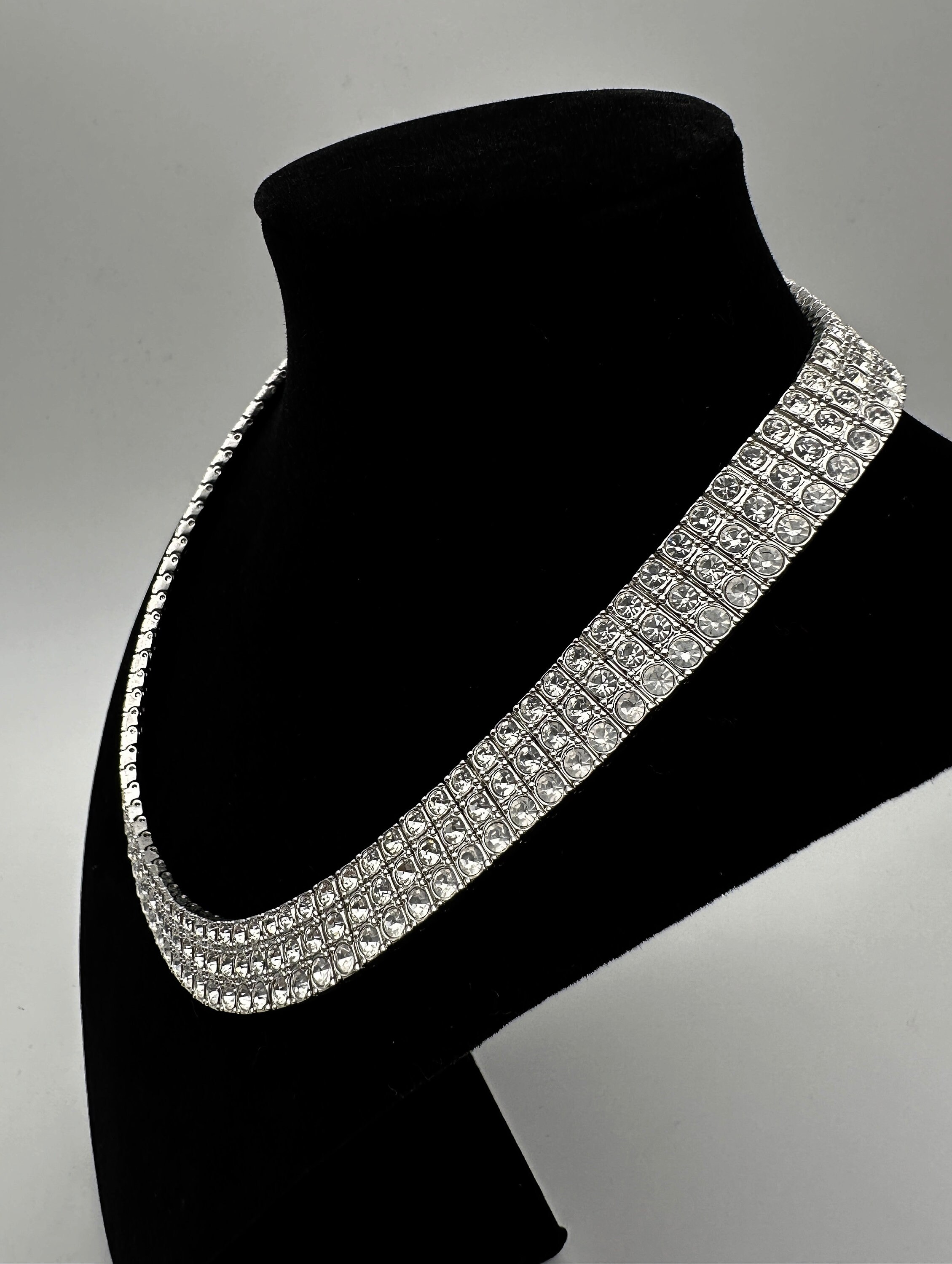 Vintage Suzanne Somers Three Row Cubic Zirconia Rhinestone Necklace and ...