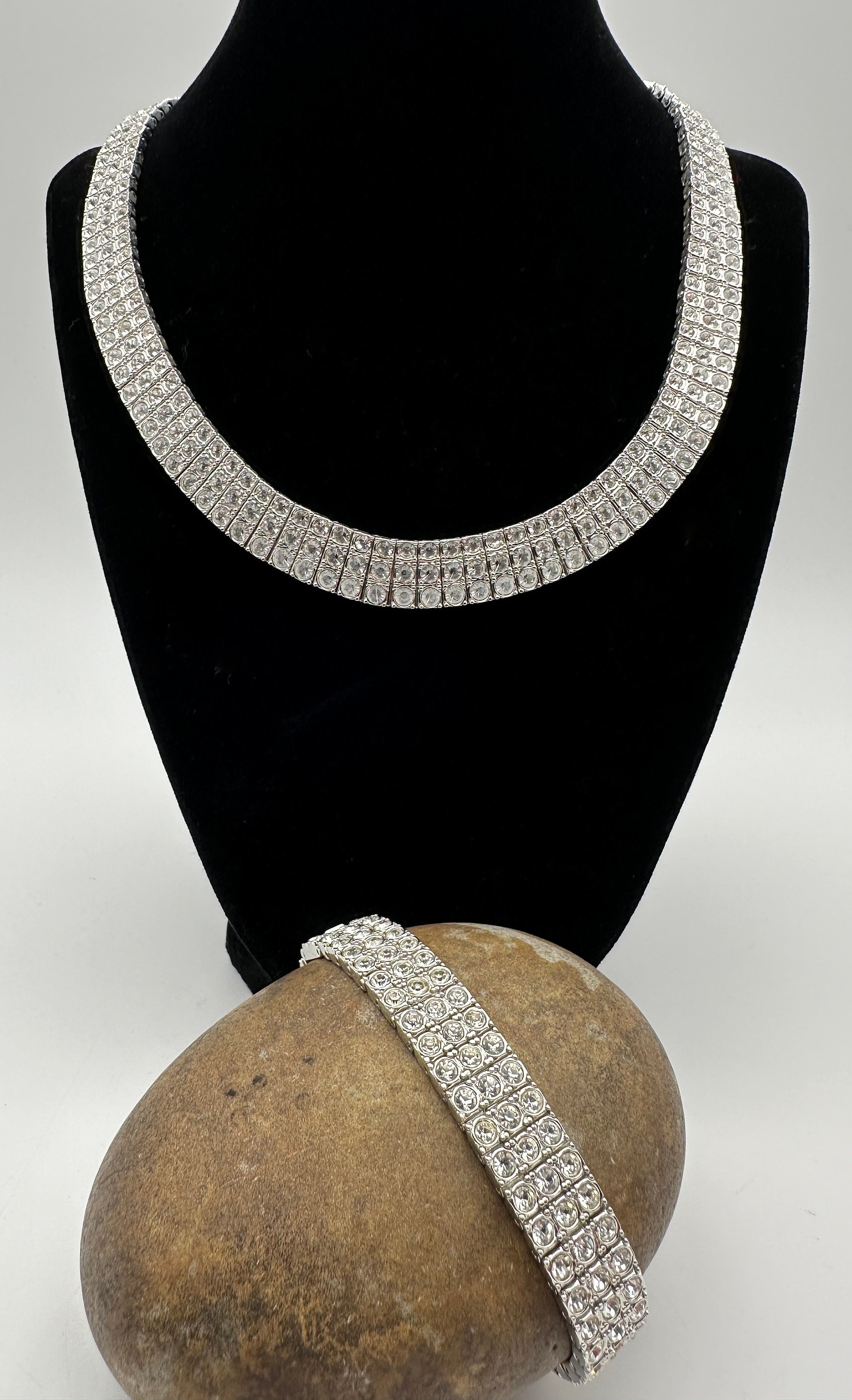 Vintage Suzanne Somers Three Row Cubic Zirconia Rhinestone Necklace and ...