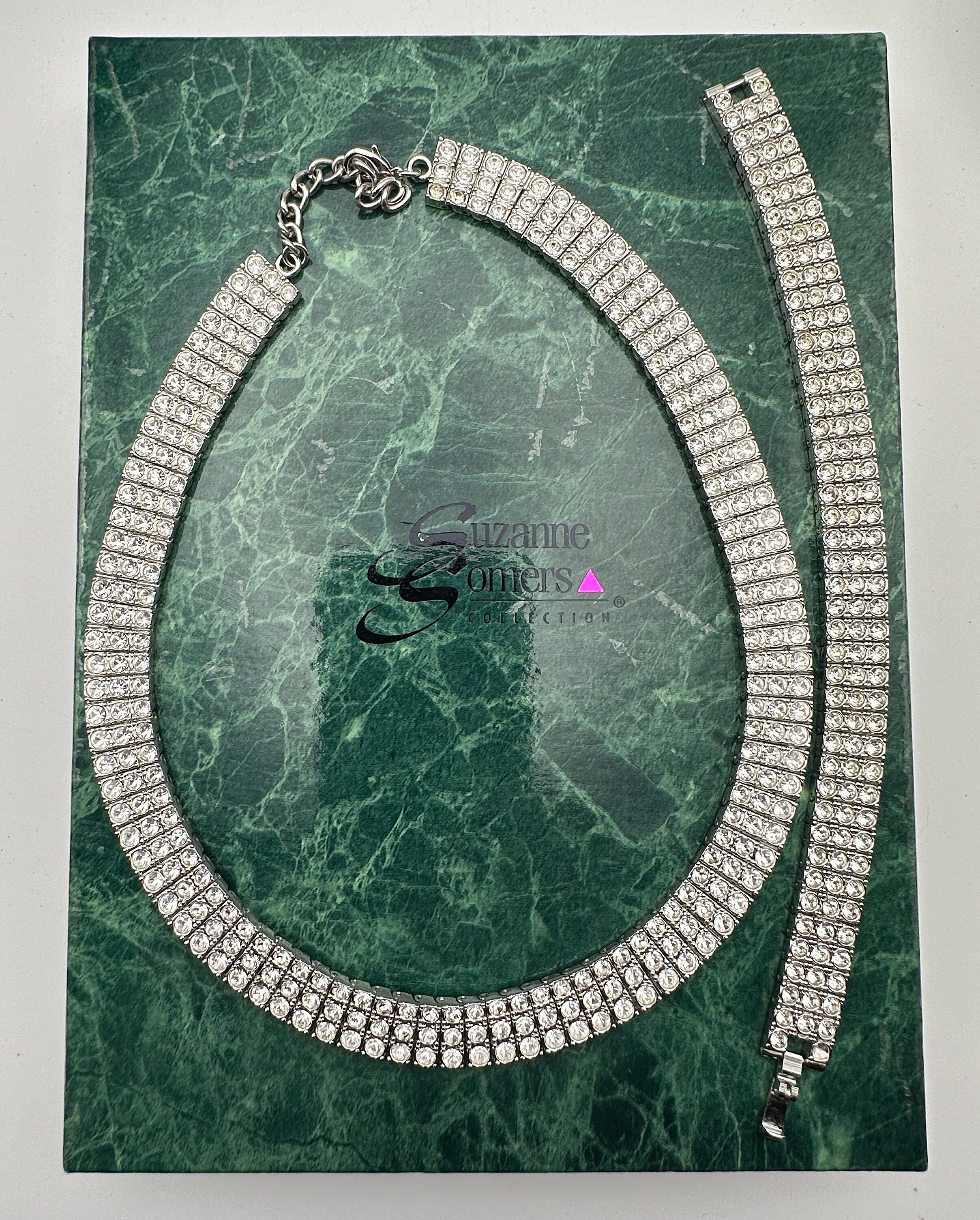 Vintage Suzanne Somers Three Row Cubic Zirconia Rhinestone Necklace and ...