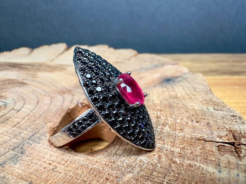 Rarities Vintage Ruby and Black Spinel Sterling Silver Ring Size 10 - Etsy