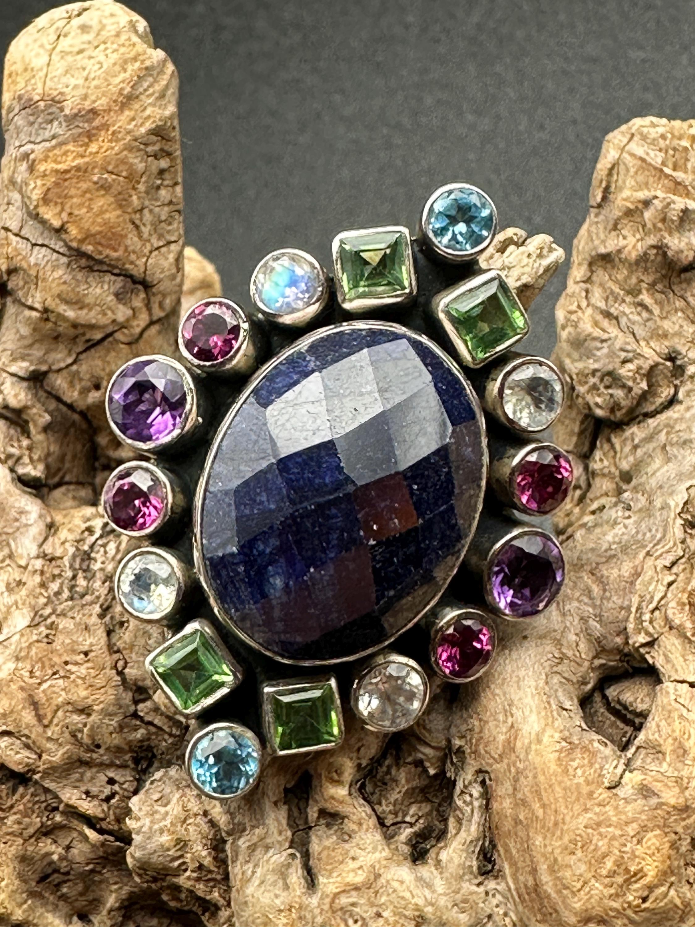 Vintage Nicky Butler Oval Faceted Sapphire Halo Ring - Sterling Silver ...