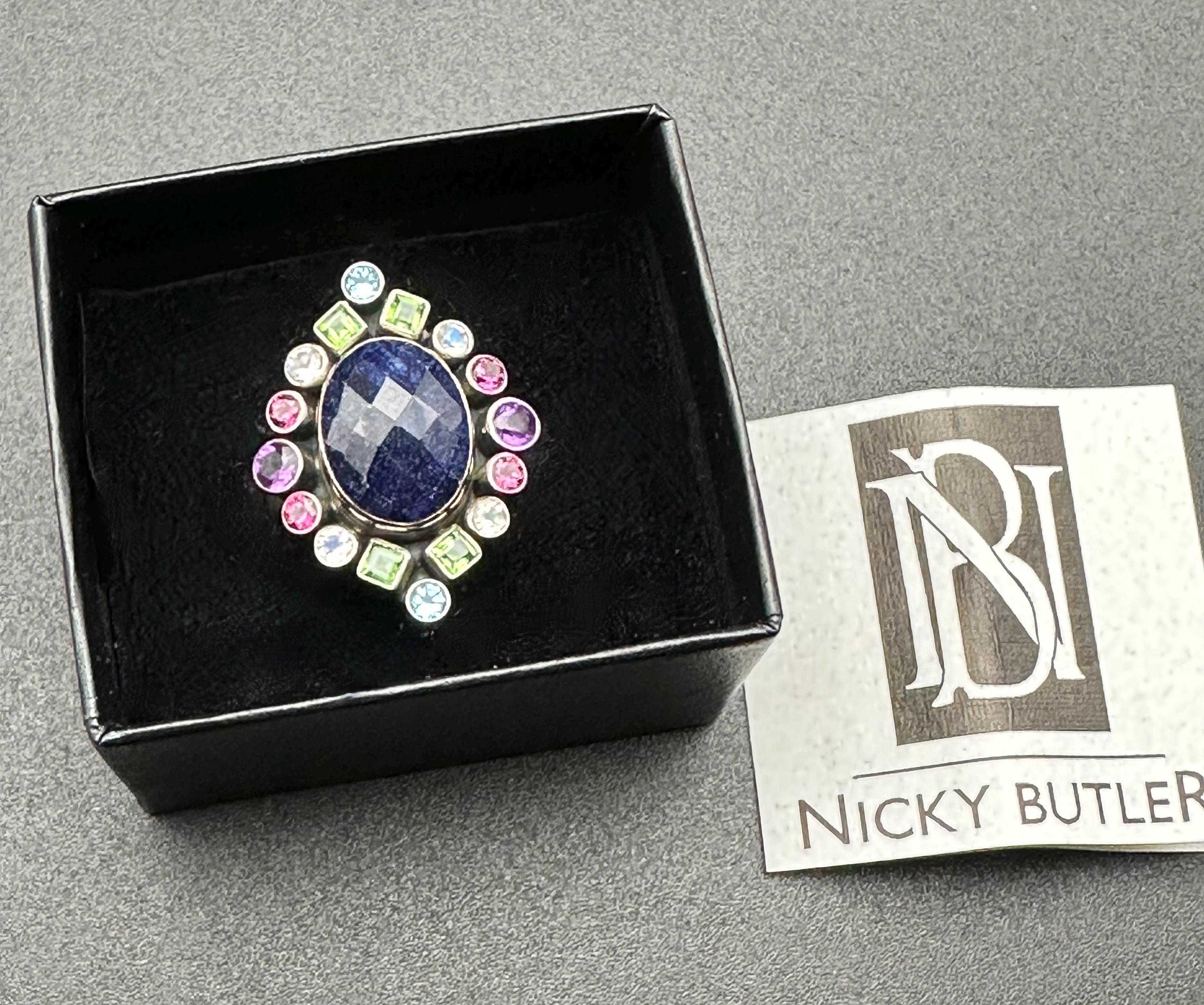 Vintage Nicky Butler Oval Faceted Sapphire Halo Ring - Sterling Silver ...