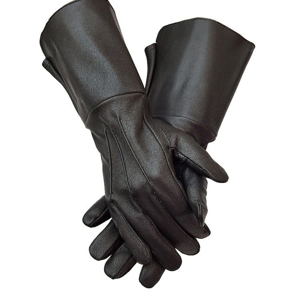 Black Long Leather Gauntlet Gloves - Etsy