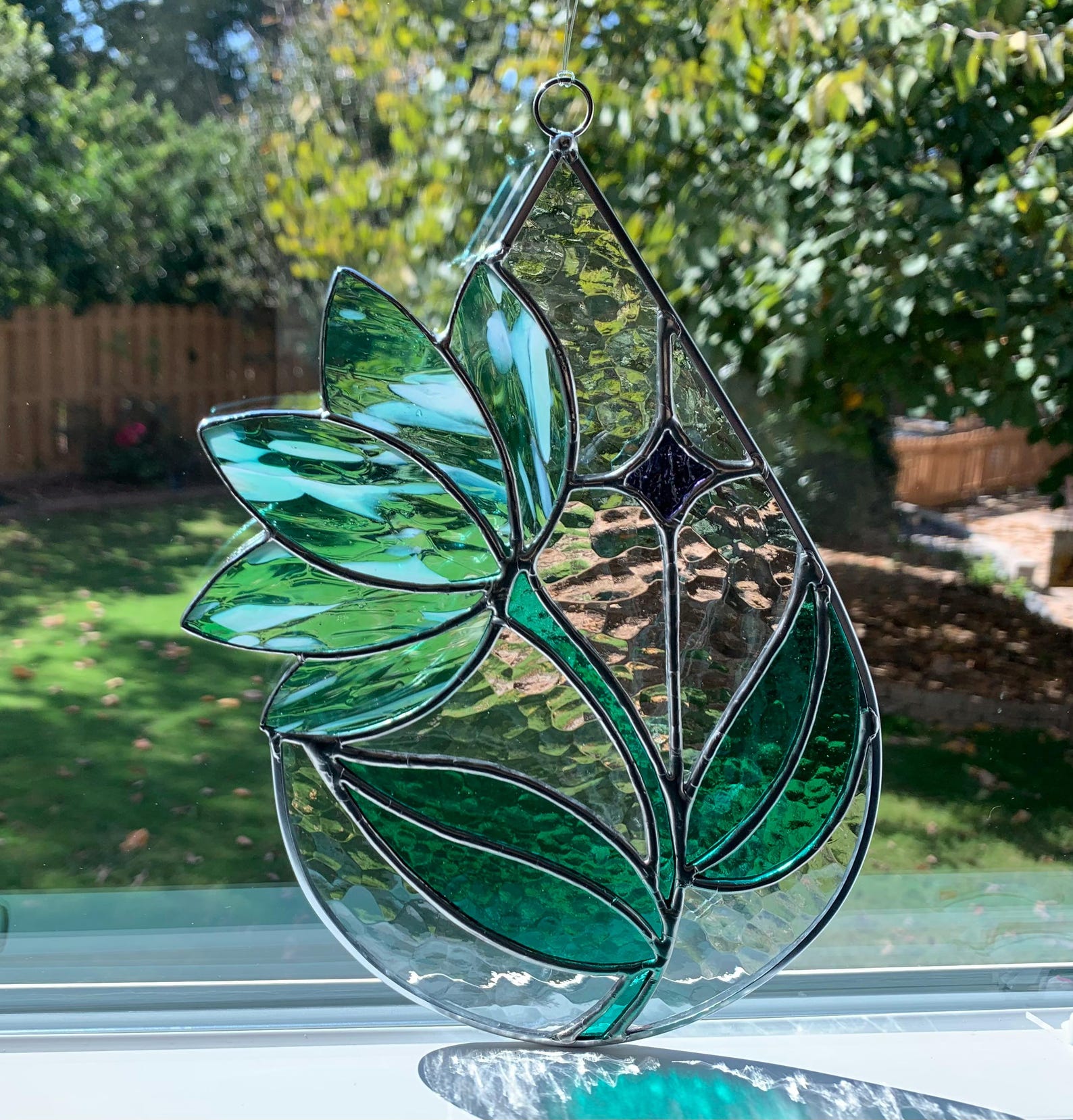 Botanical Flower Stained Glass Window Decor Teardrop Shape Made With ...