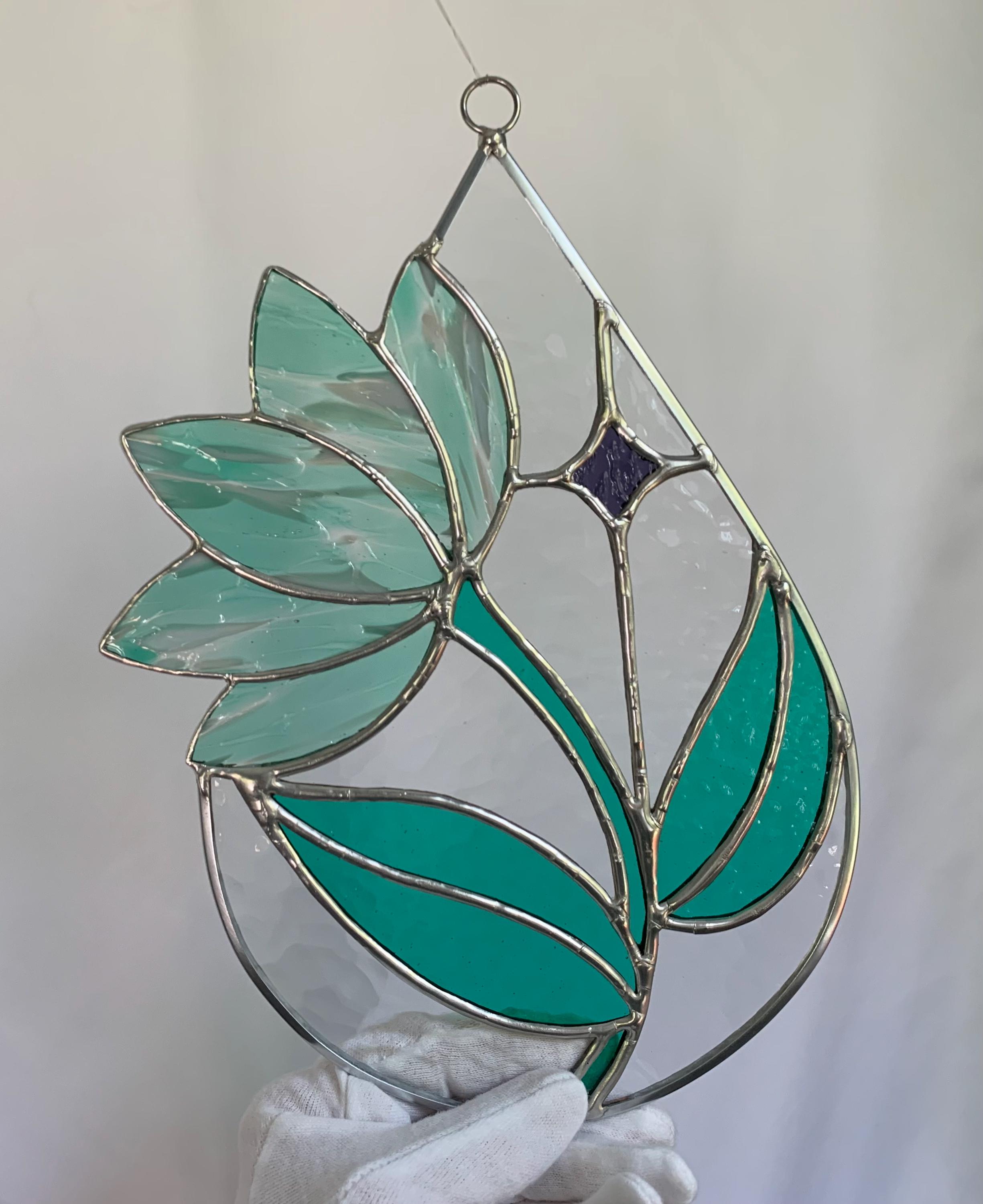 Botanical Flower Stained Glass Window Decor Teardrop Shape Made With ...
