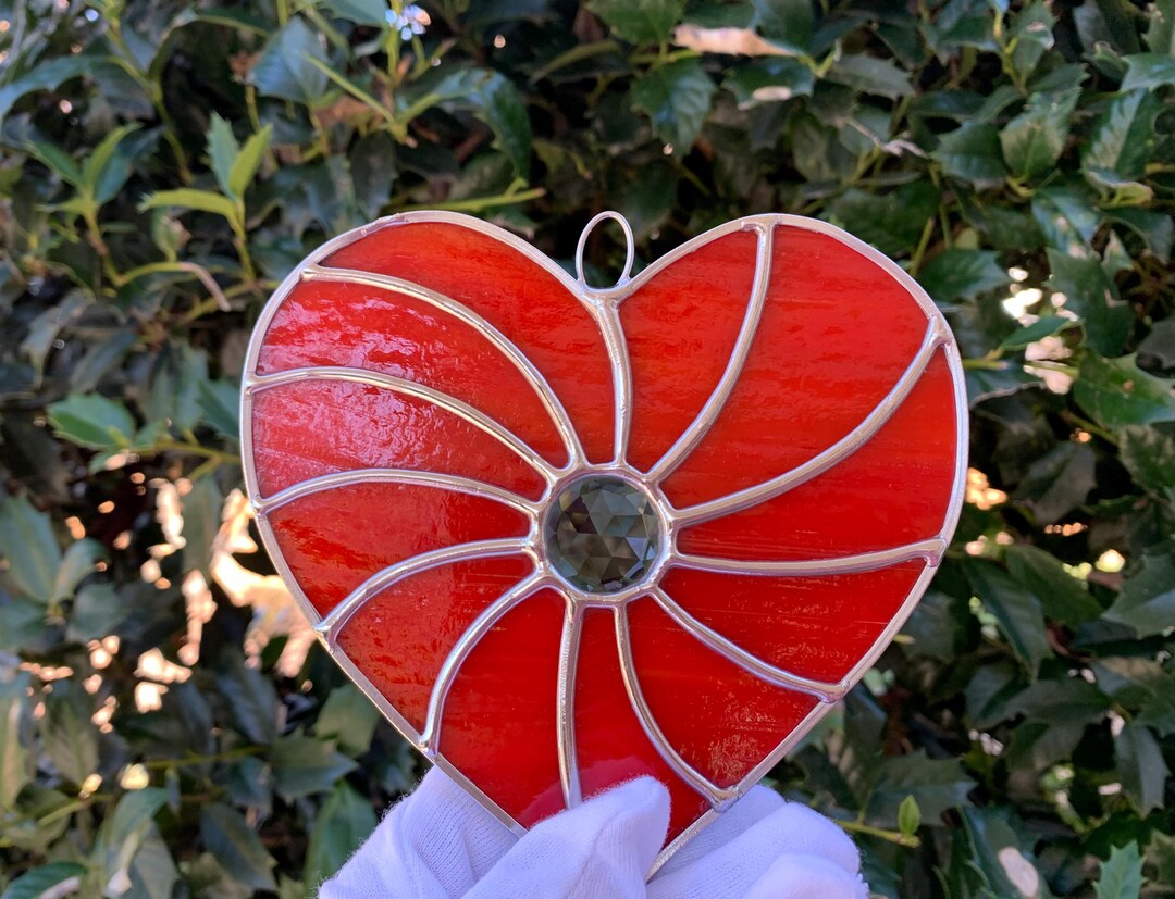 Stained Glass Heart Sun Catcher- Red - Etsy