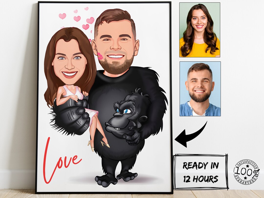 Personalized Couple Cartoon Portrait, Custom Couple Caricature Drawing ...