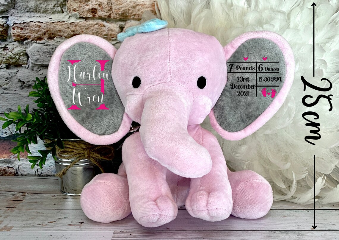 Custom Plush Elephant Toy for Newborns Personalised Elephant Ears Birth ...