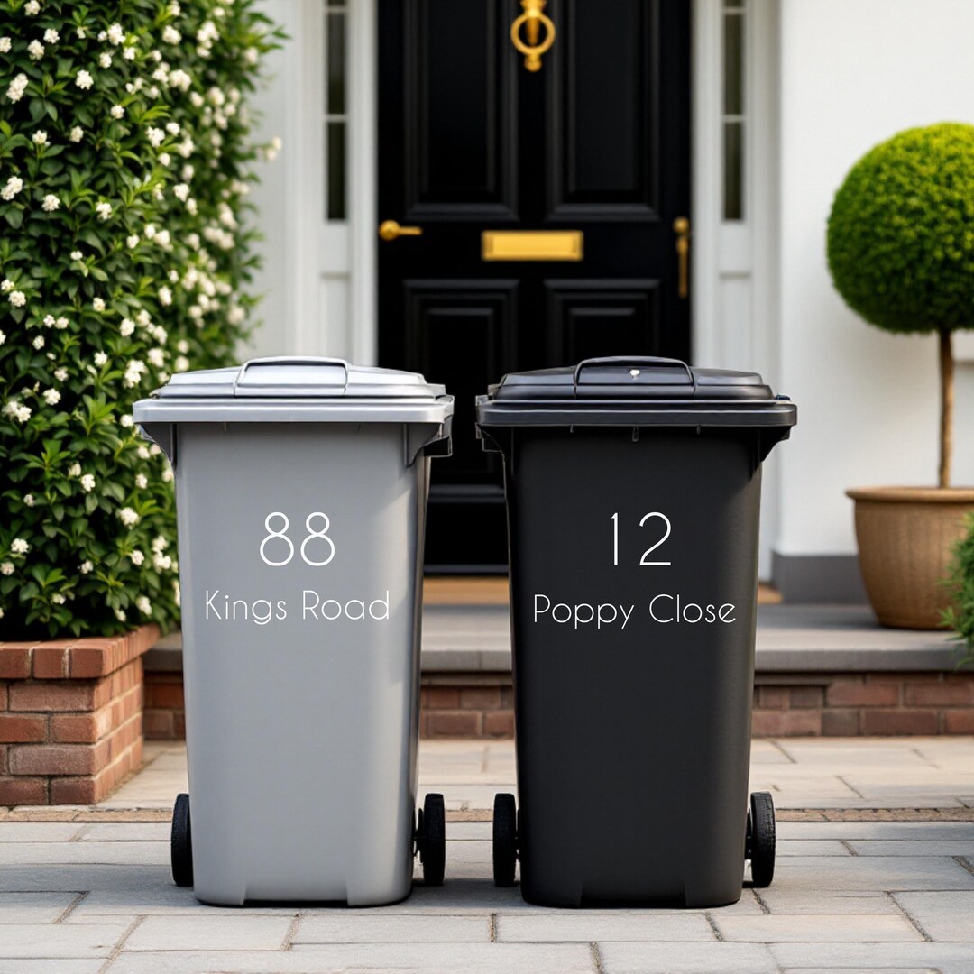 Personalised Wheelie Bin Stickers, Custom House Number & Street Name ...