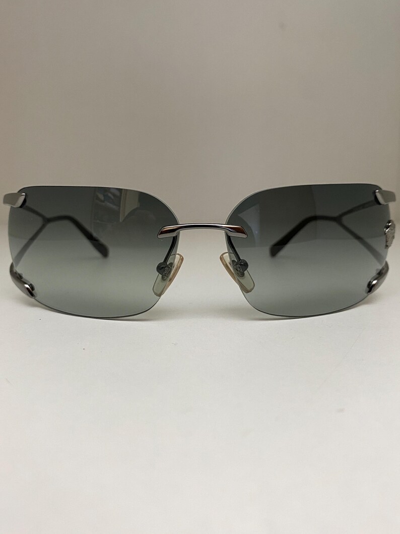Versace Medusa Logo Sunglasses Vintage Rimless Wrap Silver Gray 2004 ...