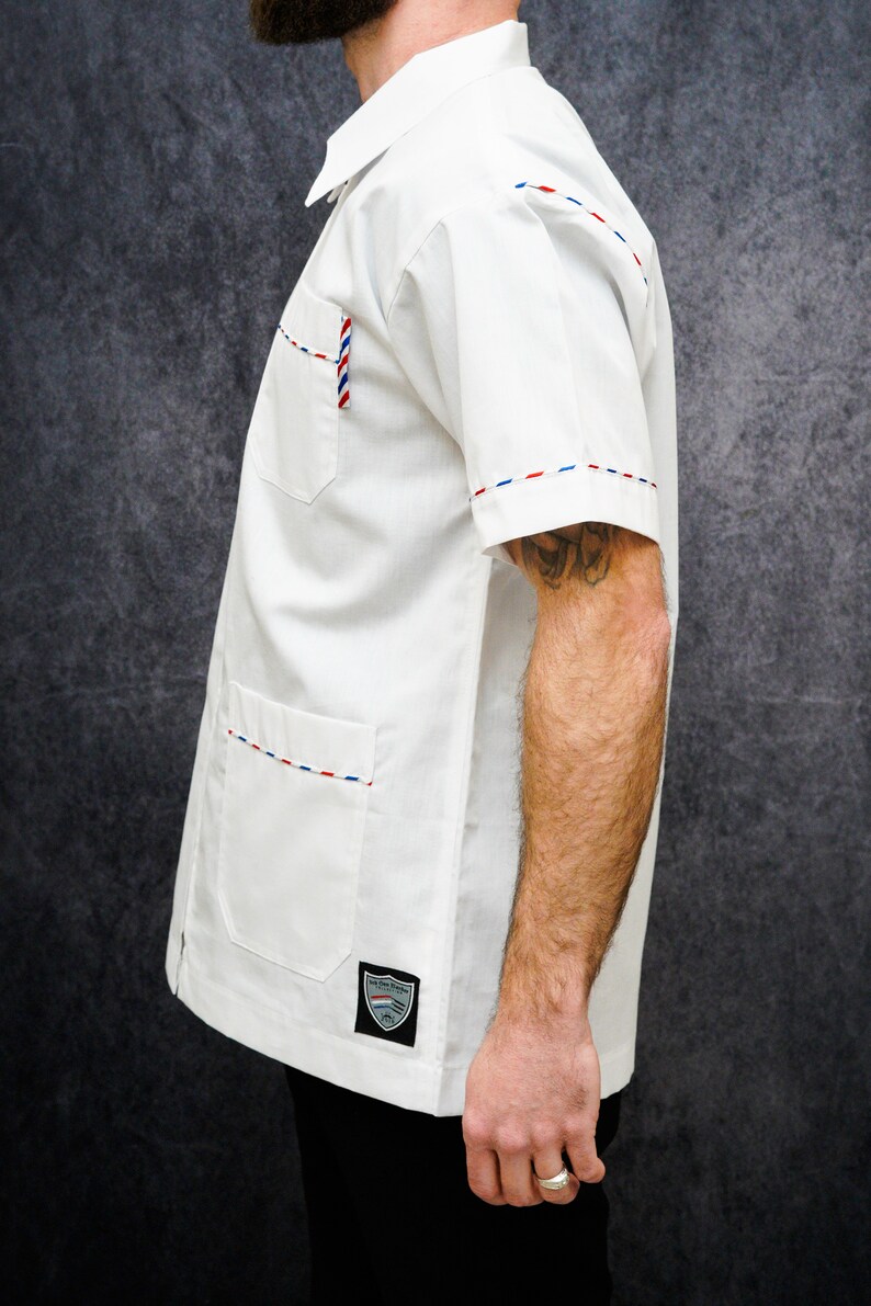 Barber Cut Jacket / Smock With Barber Pole Trim (white Professor) - Etsy