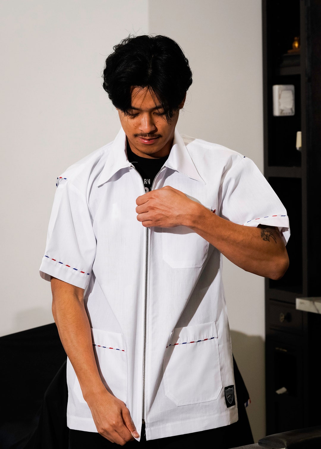 Barber Cut Jacket / Smock With Barber Pole Trim (white Professor) - Etsy