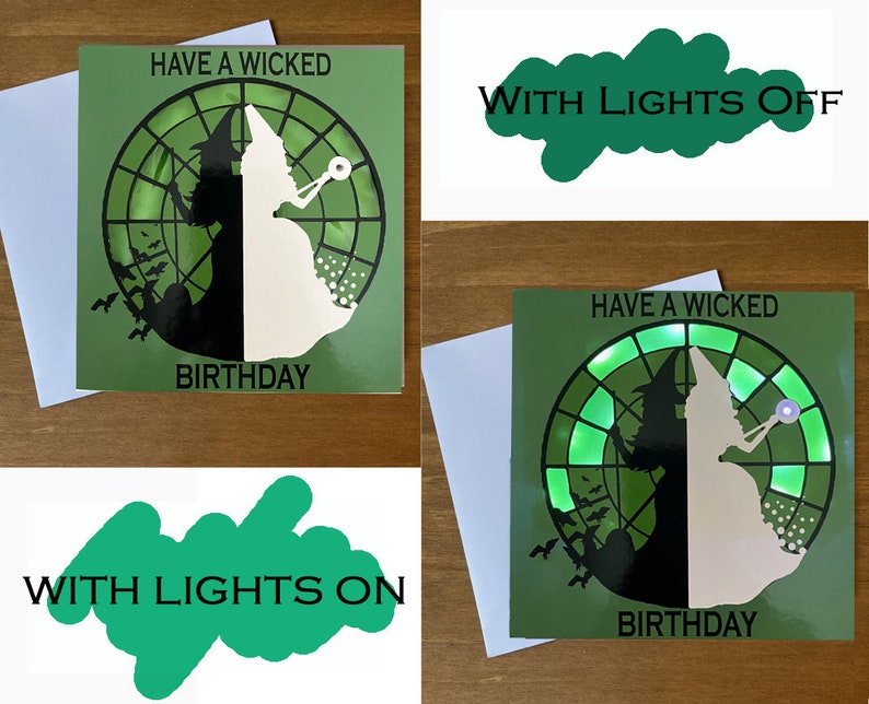 Wicked Inspired Light up LED Handmade Birthday Card. String Christmas ...