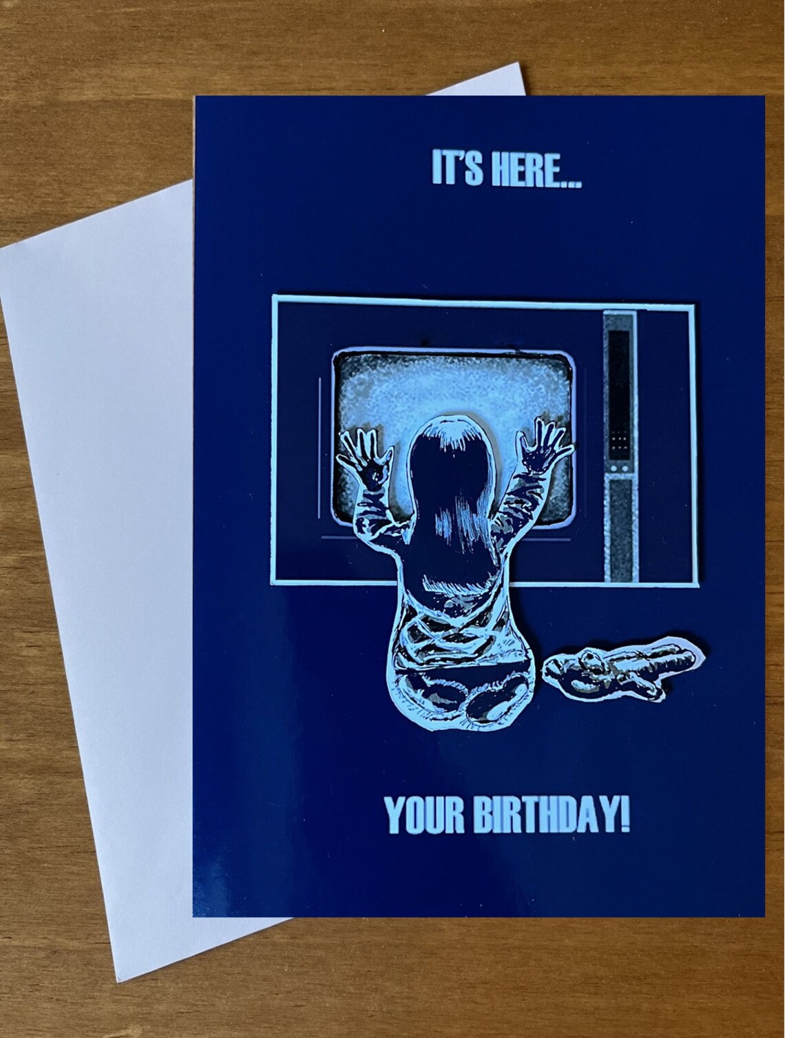 Horror Film Inspired Birthday Card. Hand Drawn, 3D Poltergiest, Funny ...