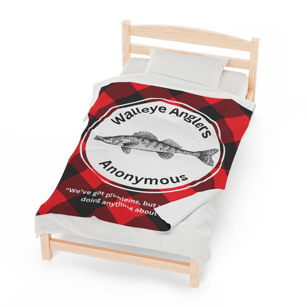 Walleye Anglers Anonymous Funny Fishing Red Plaid Velveteen Plush ...
