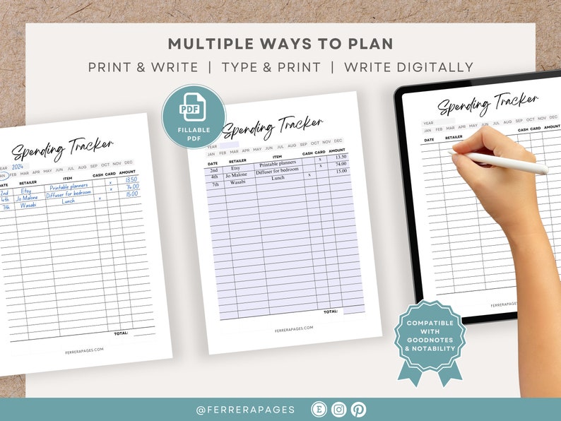 Spending Tracker Printable, Expense Tracker Log, Budget Template ...