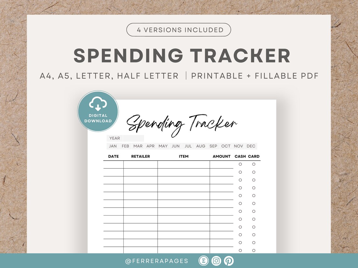 Spending Tracker Printable, Expense Tracker Log, Budget Template ...