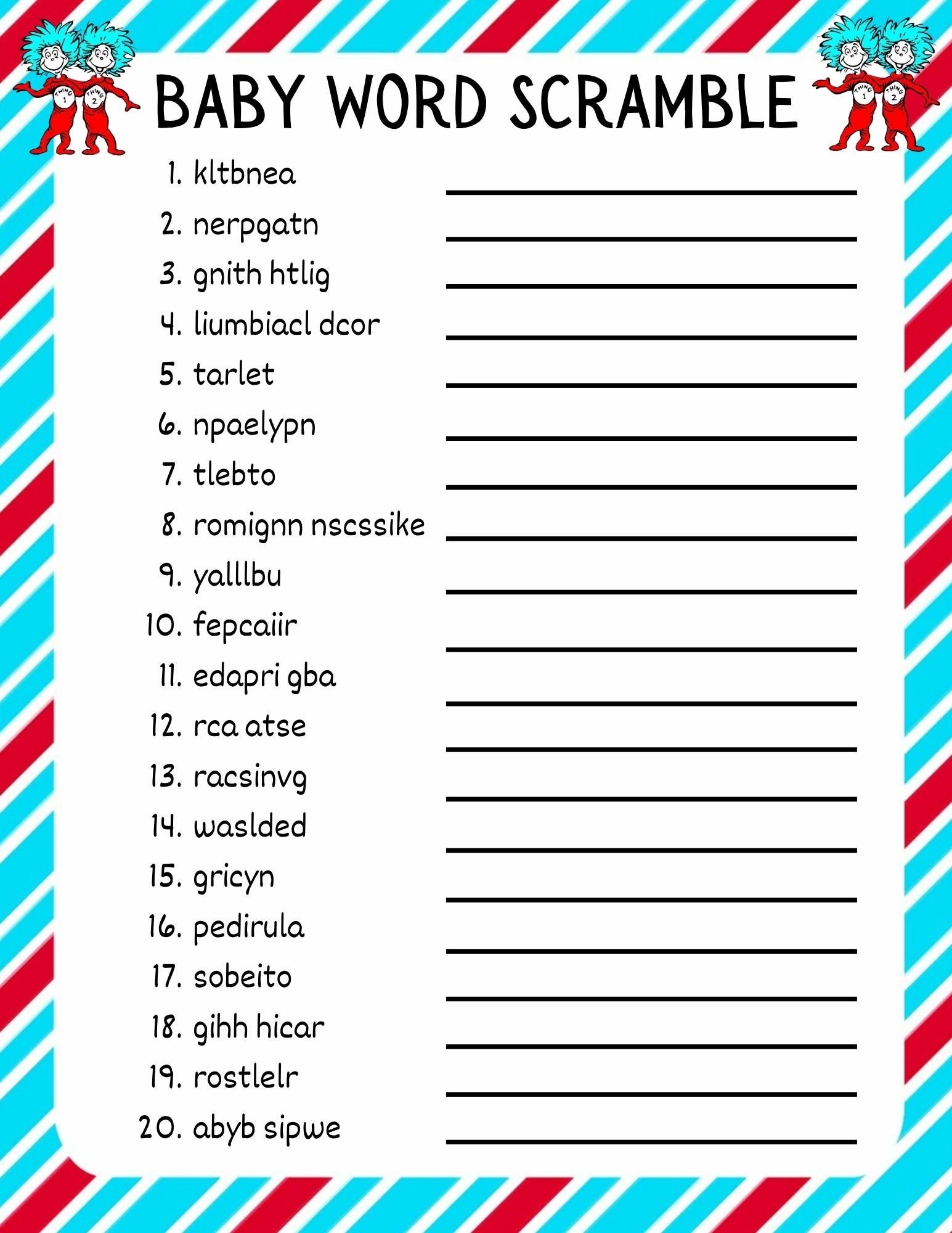 Dr.seuss Baby Shower Games - Etsy