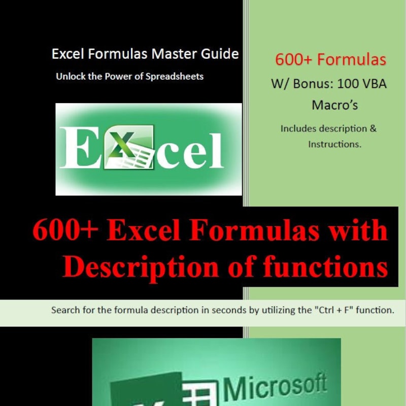 Excel Formula Cheat Sheet - Etsy
