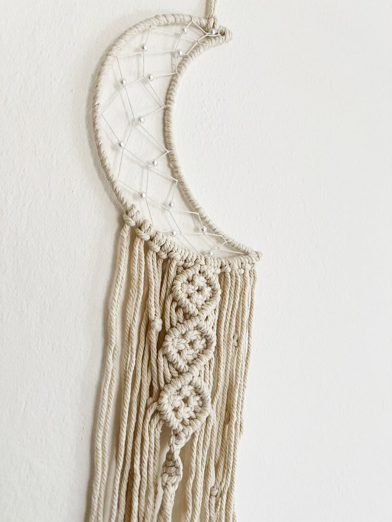 White Moon and Star Macrame Dream Catcher, Crochet Dream Catcher, Boho ...
