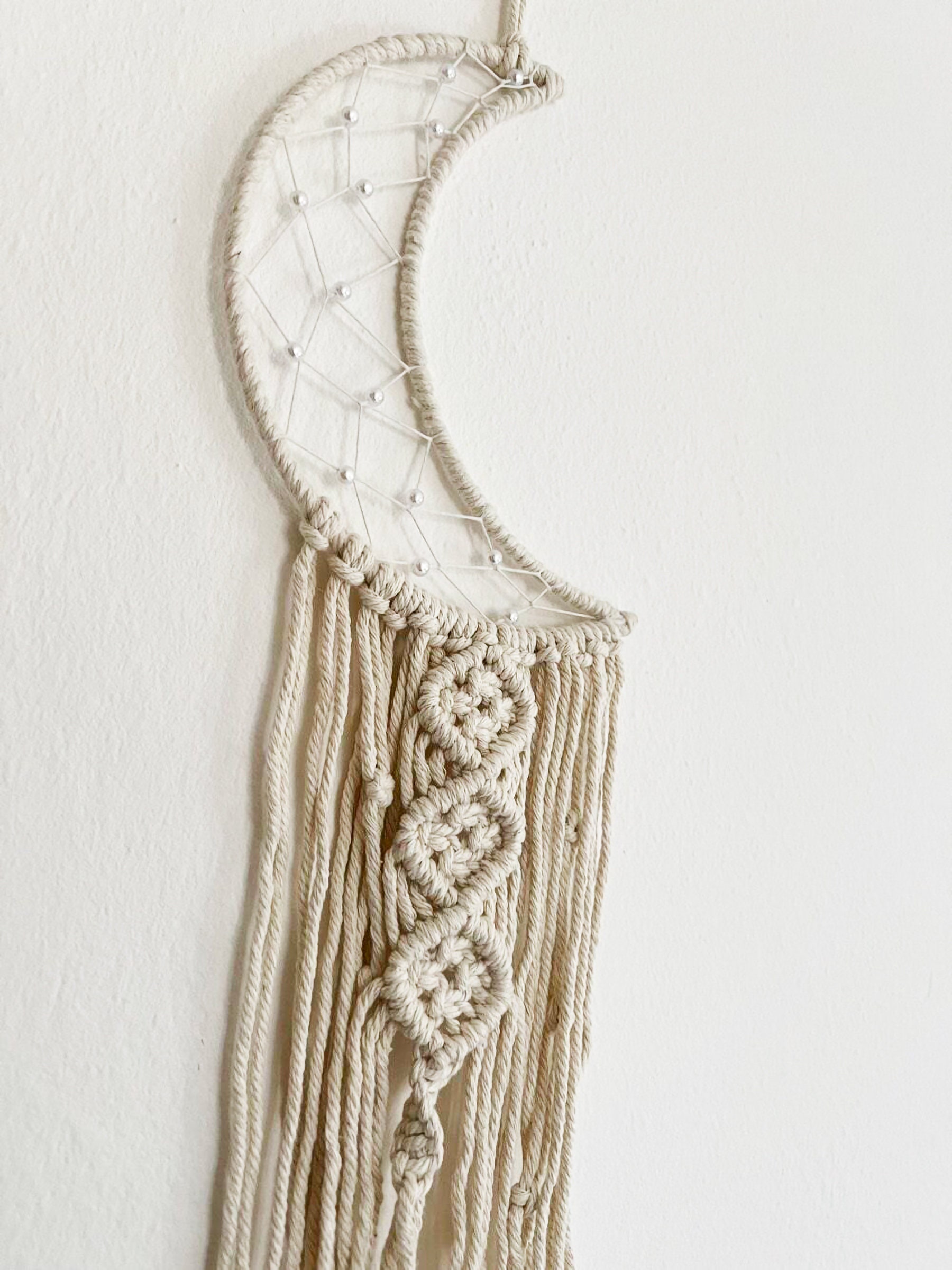 White Moon and Star Macrame Dream Catcher, Crochet Dream Catcher, Boho ...