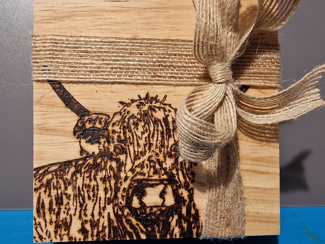Pyrography Highland Cow Coasters Set of 4 - Etsy UK