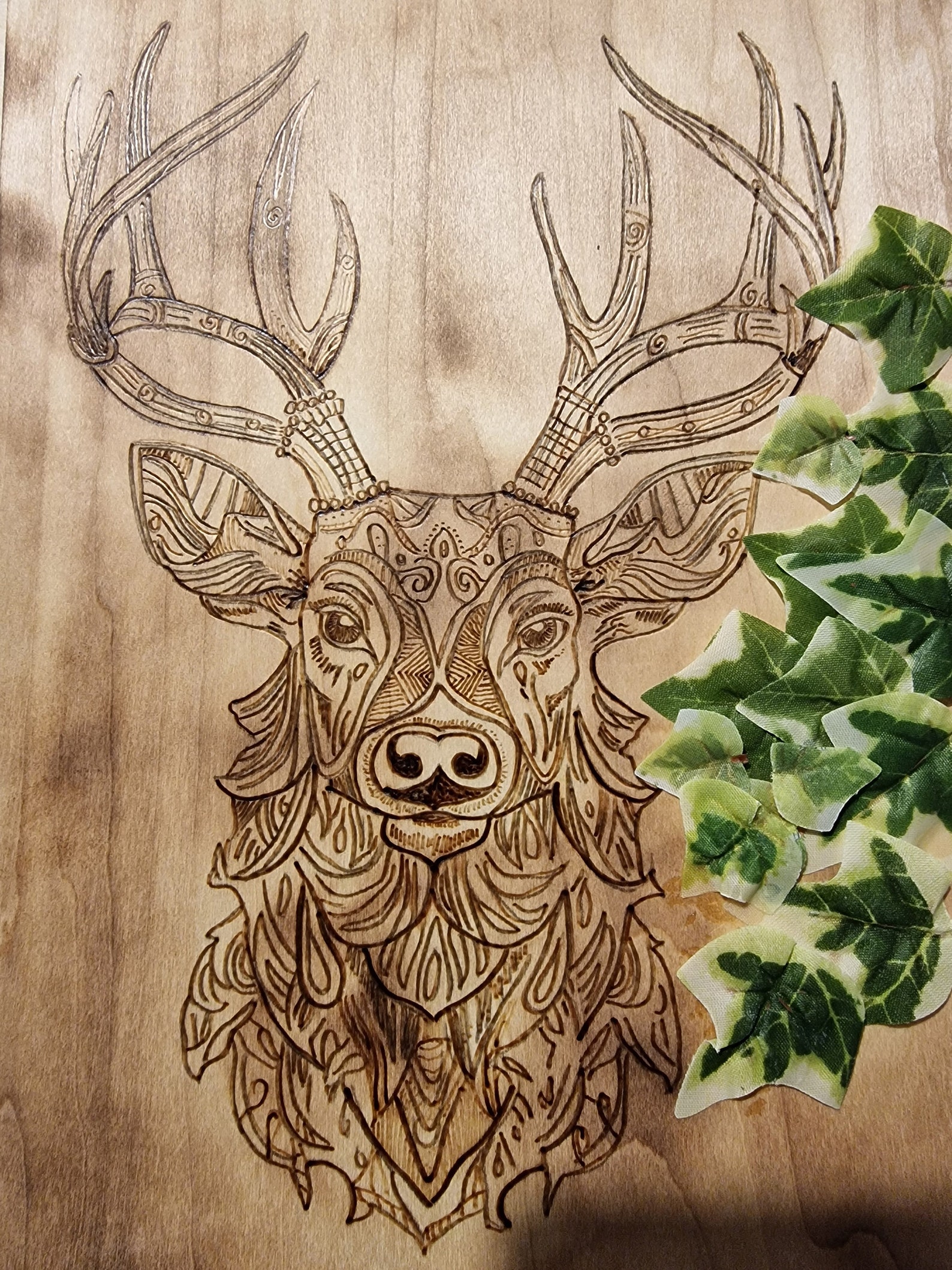 Stag Pyrography With Artificial Ivy Leaves - Etsy UK