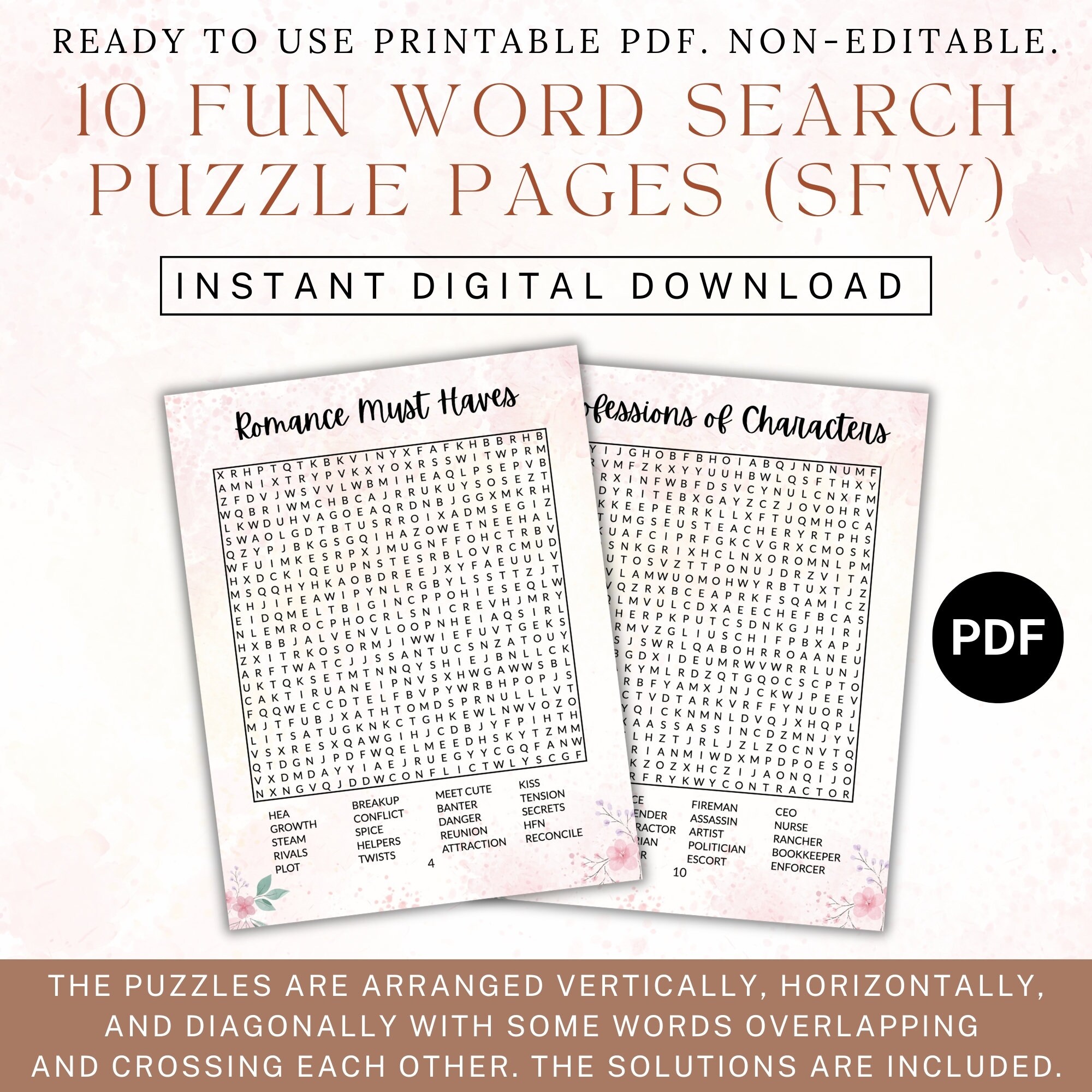 10 Printable Word Search Puzzles for Romance Readers SFW | Digital PDF ...