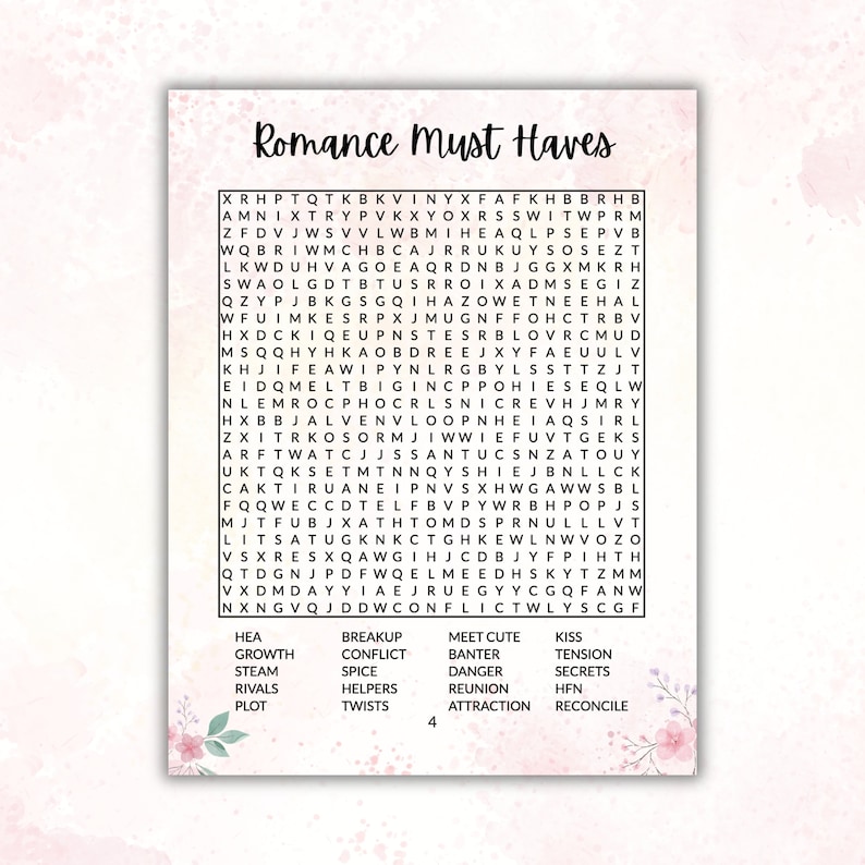 10 Printable Word Search Puzzles for Romance Readers SFW | Digital PDF ...