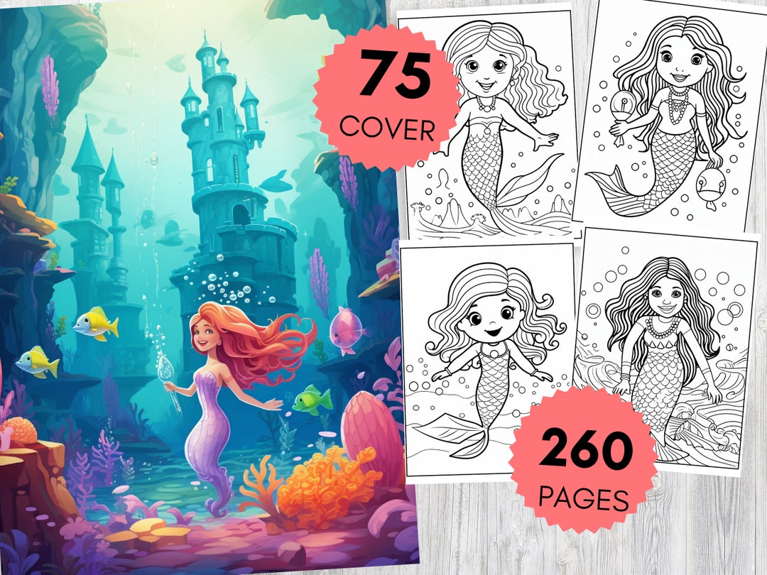 260 Cute Mermaid Coloring Pages - Adult and Kids Coloring Book, Mermaid ...