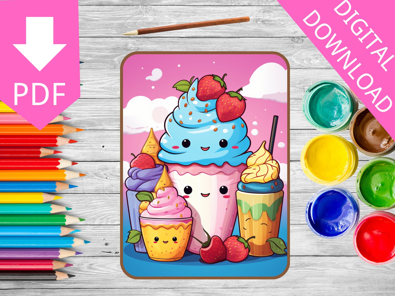200 Cute Kawaii Food Coloring Pages for Kids, Printable Kawaii Coloring ...