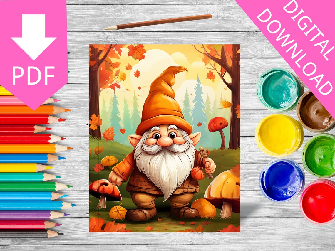 Cute Autumn Gnomes Coloring Book for Kids and Adults, Fall Fantasy ...