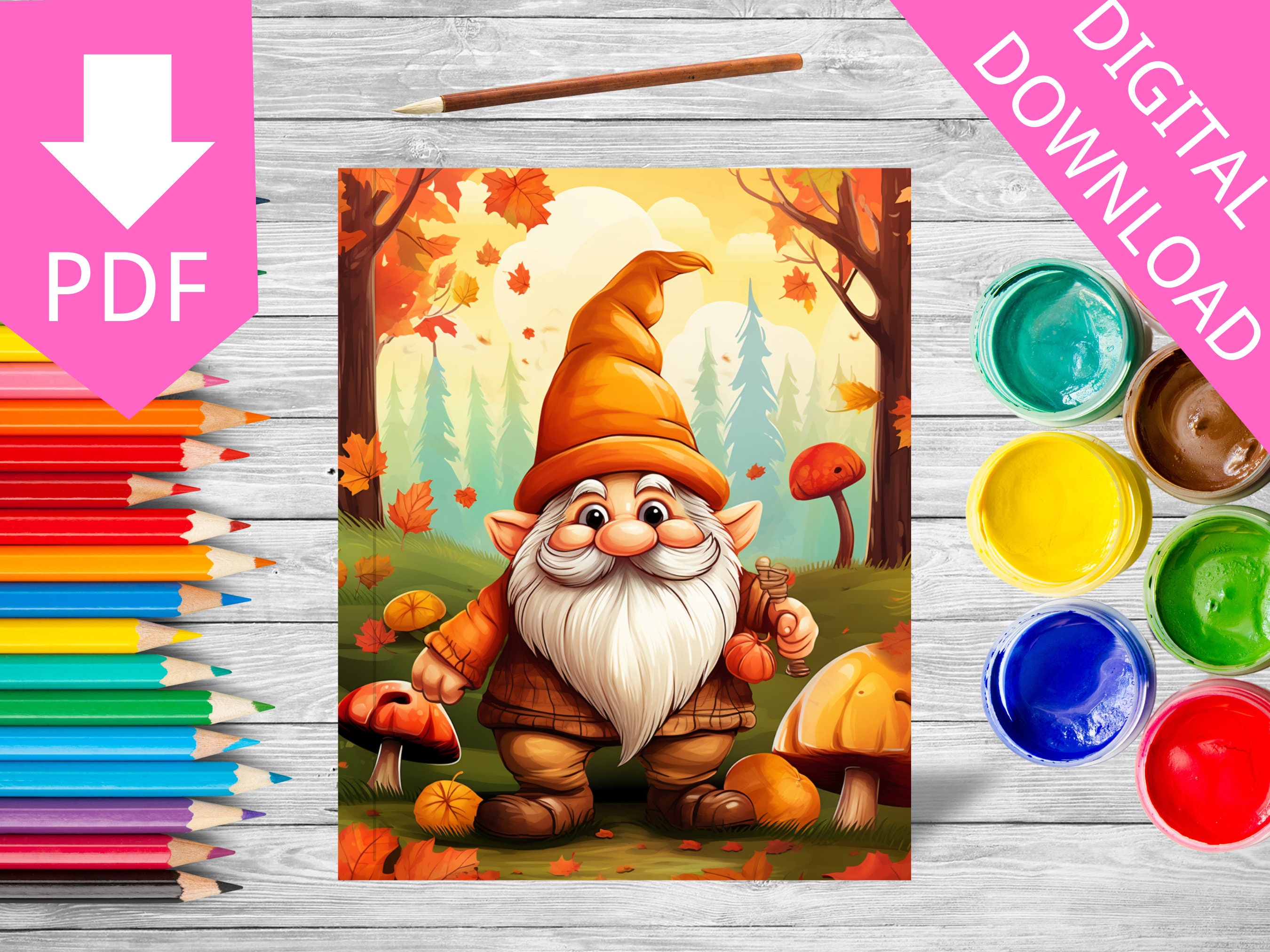 200 Cute Autumn Gnome Coloring Book, Adults Kids Instant Download ...