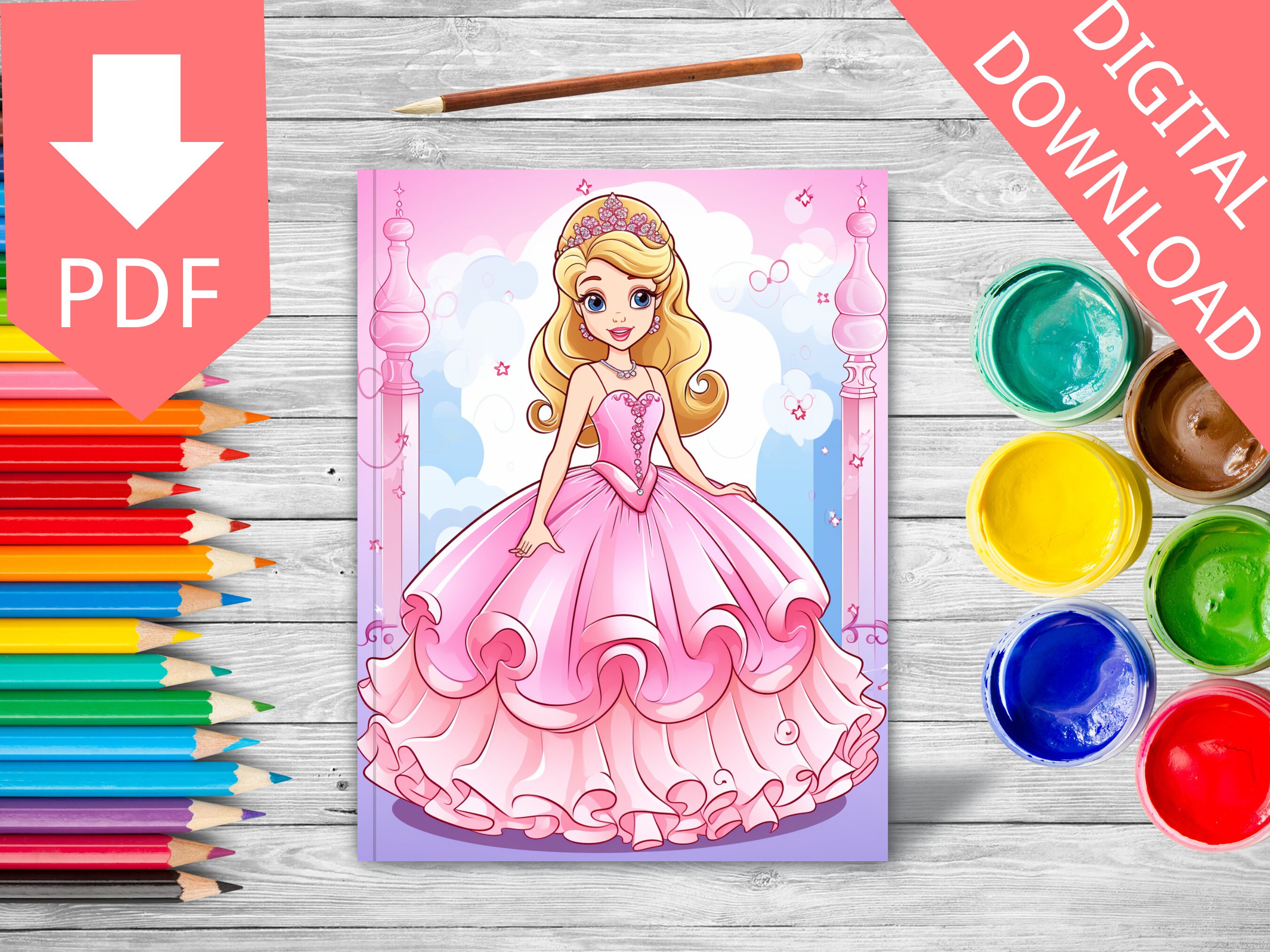 Princess Coloring Book for Kids and Girls, Fairytale Dress Coloring ...