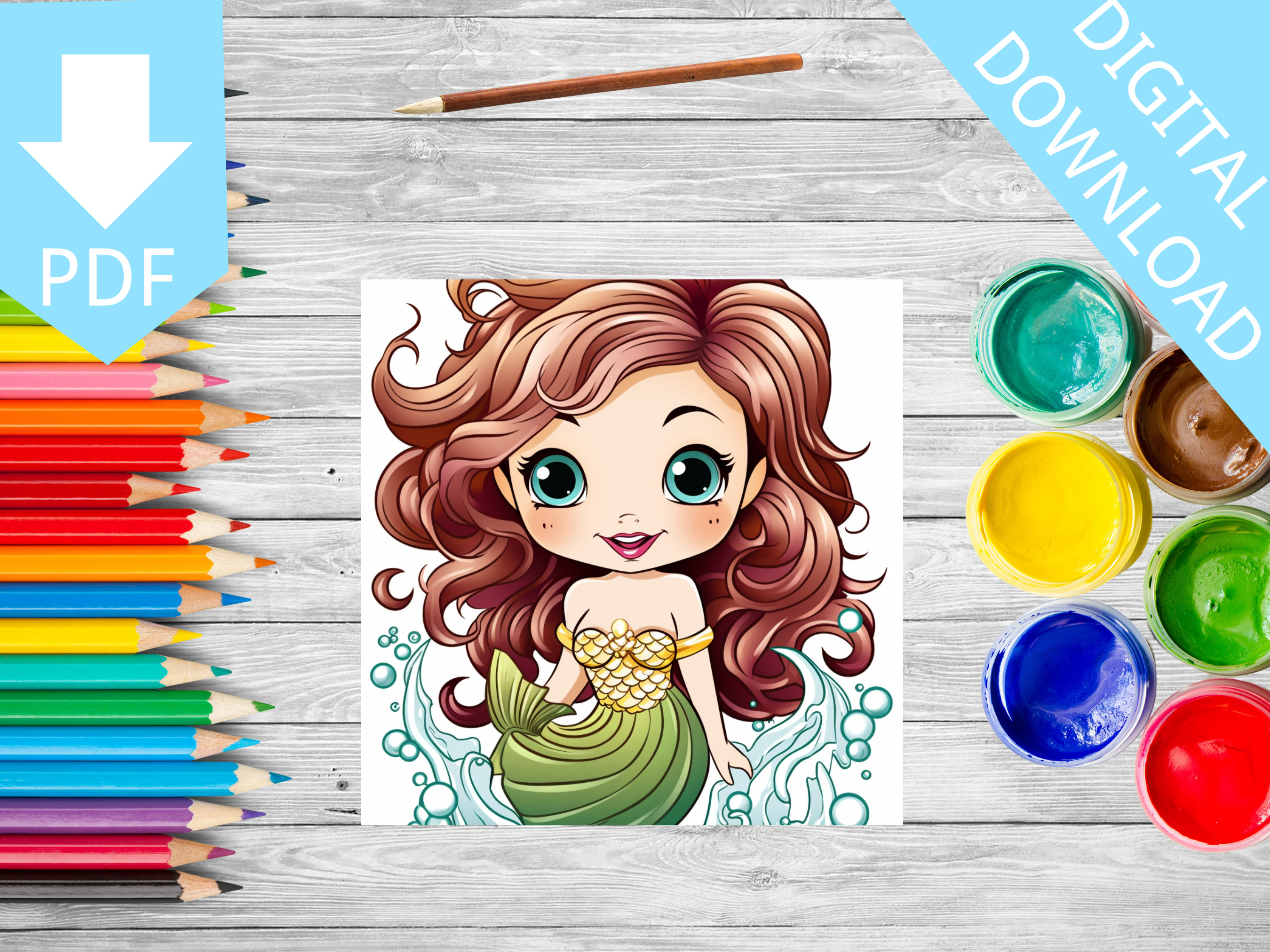 462 Cute Little Mermaid Coloring Book, Printable Enchanted Underwater ...