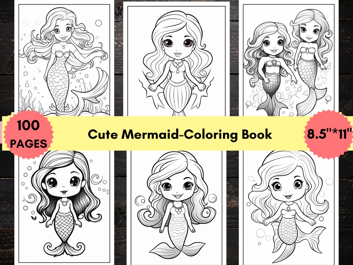100 Cute Mermaid Coloring Pages - Adult and Kids Coloring Book, Mermaid ...