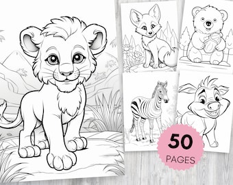 Baby Safari Animals Coloring Pages - Etsy