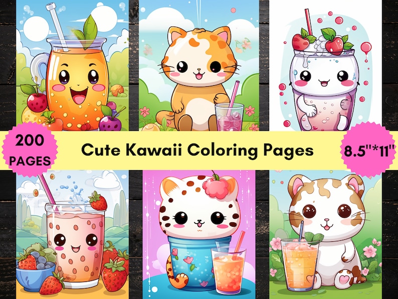 200 Cute Kawaii Coloring Pages for Kids Cute Coloring Page Mega Bundle ...