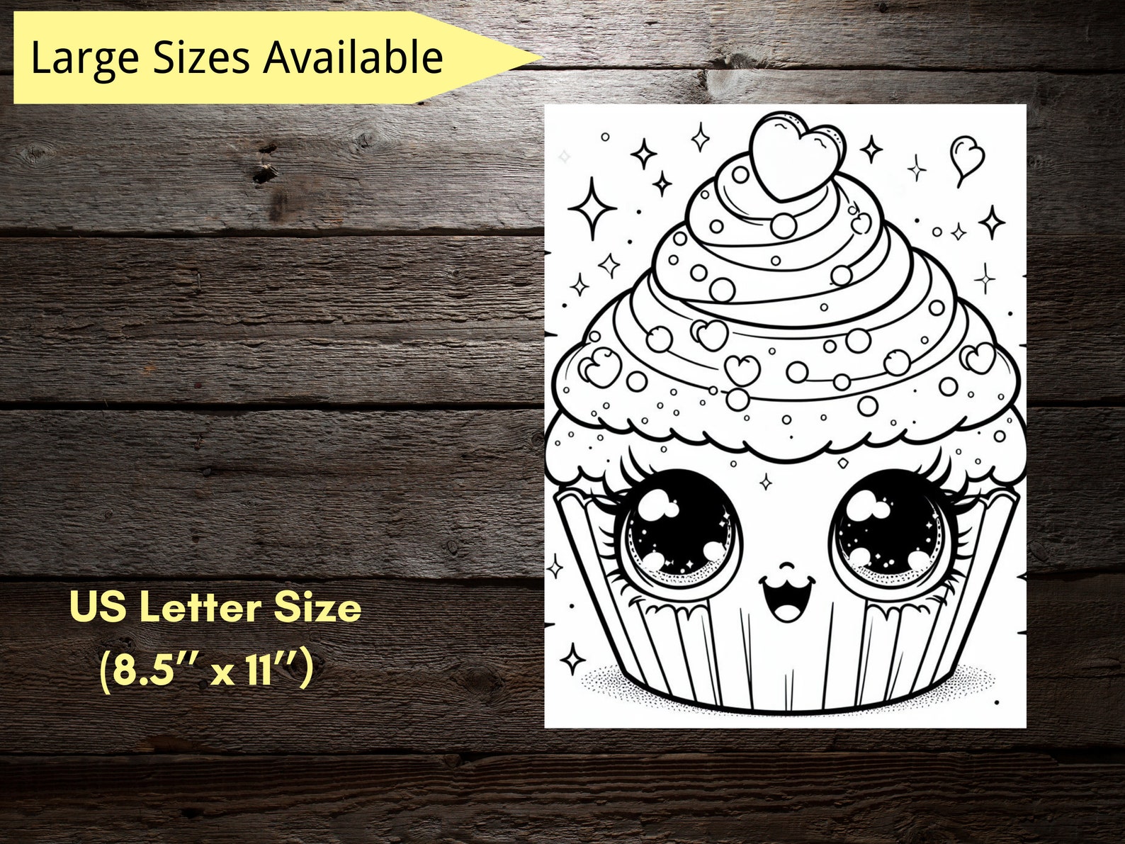 Kawaii Cupcakes Coloring Book, Kids Coloring Pages, Adult Coloring Book ...