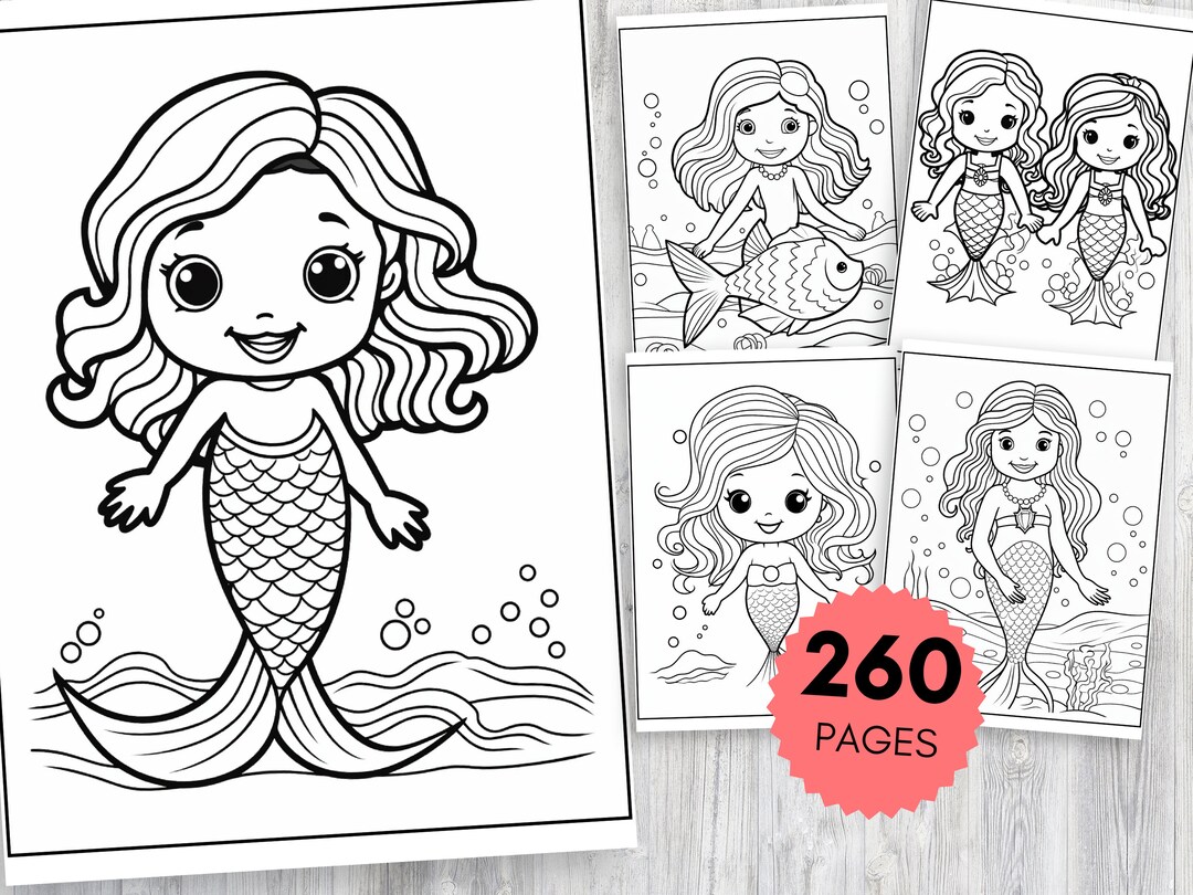 260 Cute Mermaid Coloring Pages - Adult and Kids Coloring Book, Mermaid ...