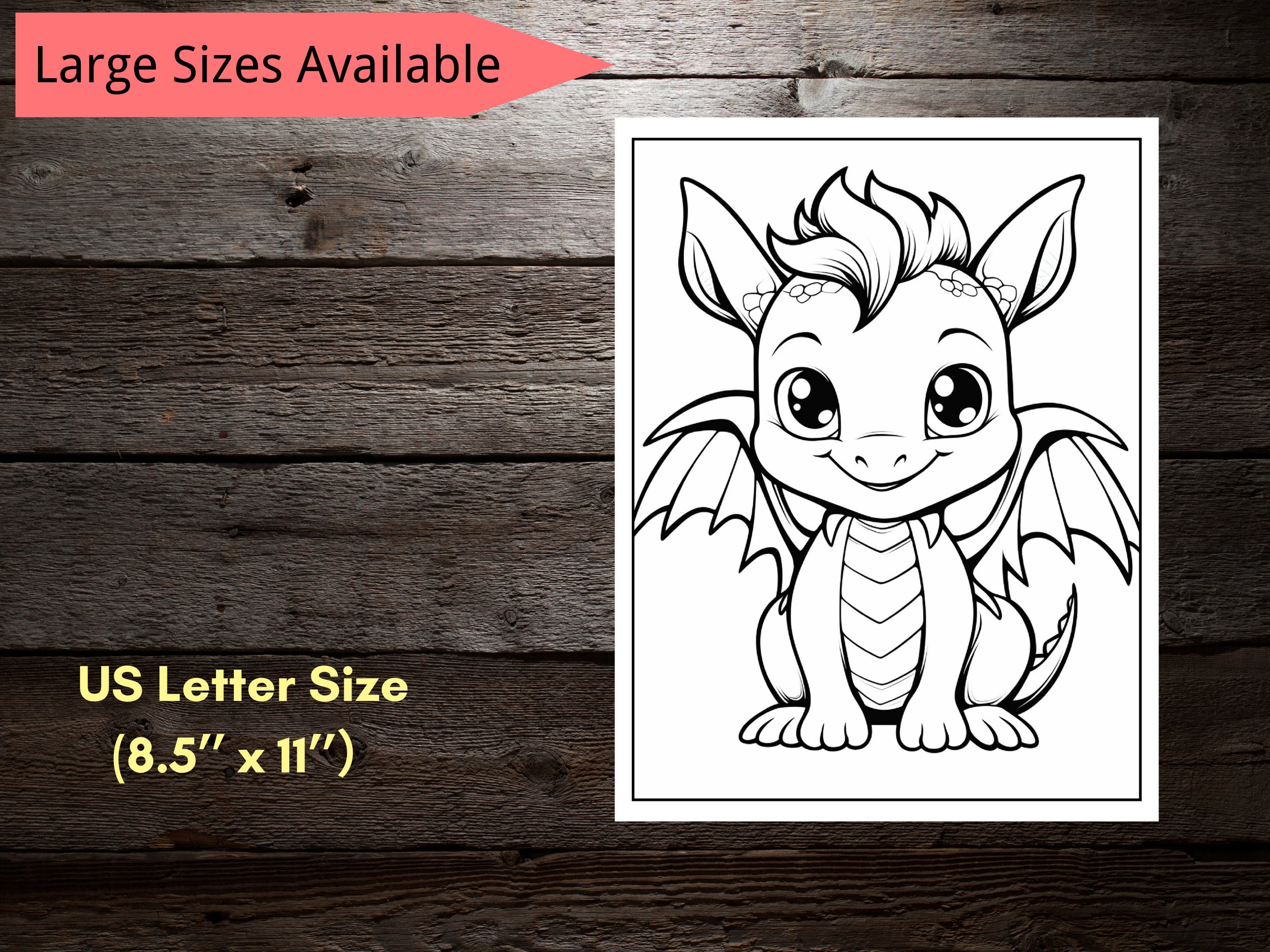 Cute Dragon Coloring Pages for Kids, Fantasy Creature Coloring Book ...