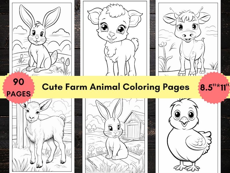 Cute Farm Animals Coloring Book for Kids, Preschool Learning Activity ...