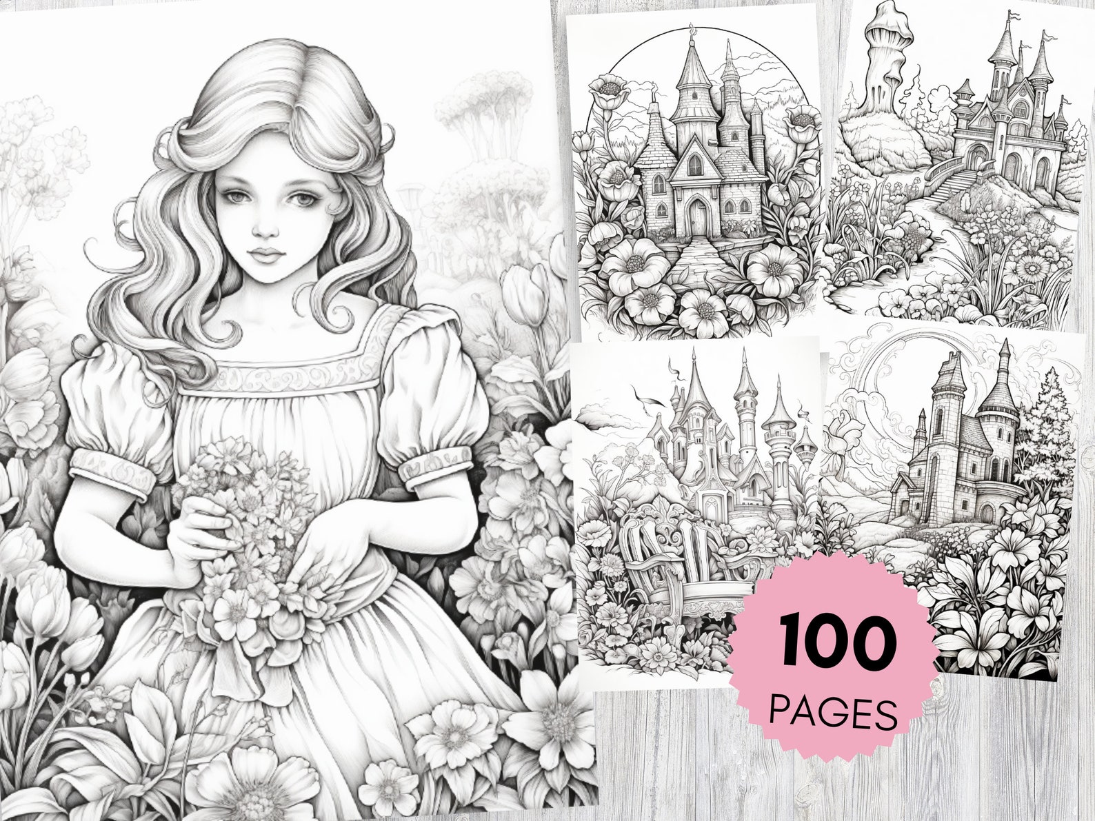 100 Vintage Fairytale Coloring Pages for Adults- Png Pdf Jpg Download ...