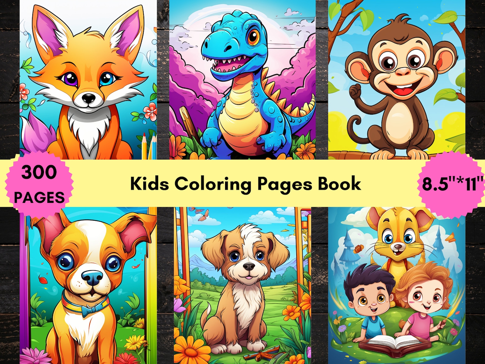 300 Kids Coloring Pages Bundle, Cute Animals, Dinosaurs, Sea Creatures ...