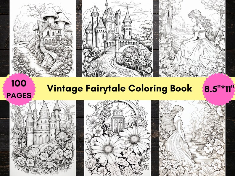 100 Vintage Fairytale Coloring Pages for Adults- Png Pdf Jpg Download ...