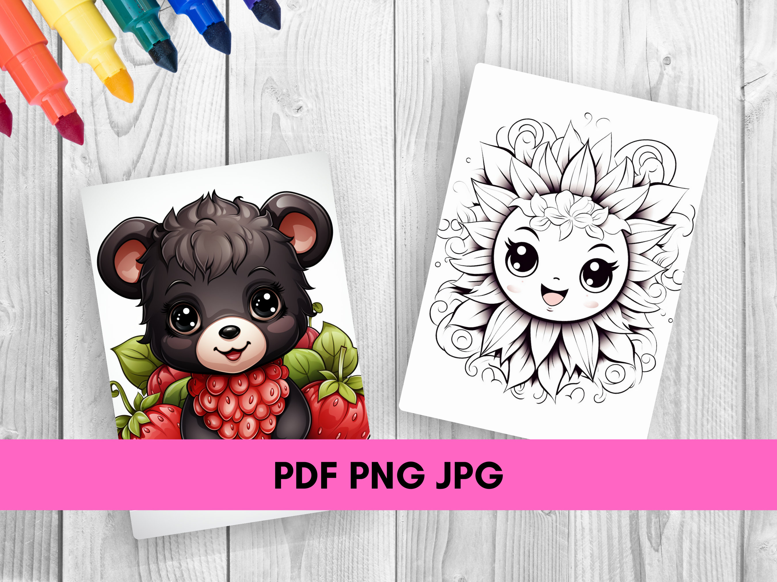 100 Kawaii Coloring Pages for Kids Cute Coloring Page Mega Bundle ...