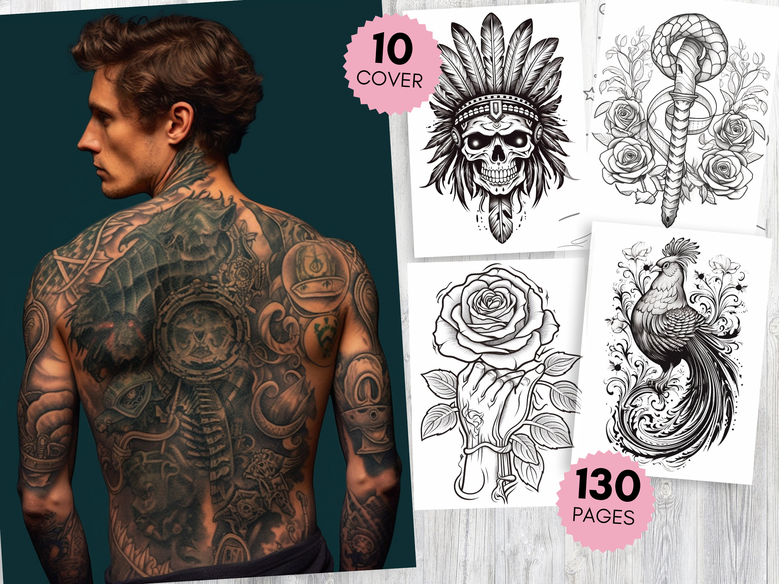 130 Printable Tattoos Coloring Pages for Kids and Adults , Grayscale ...