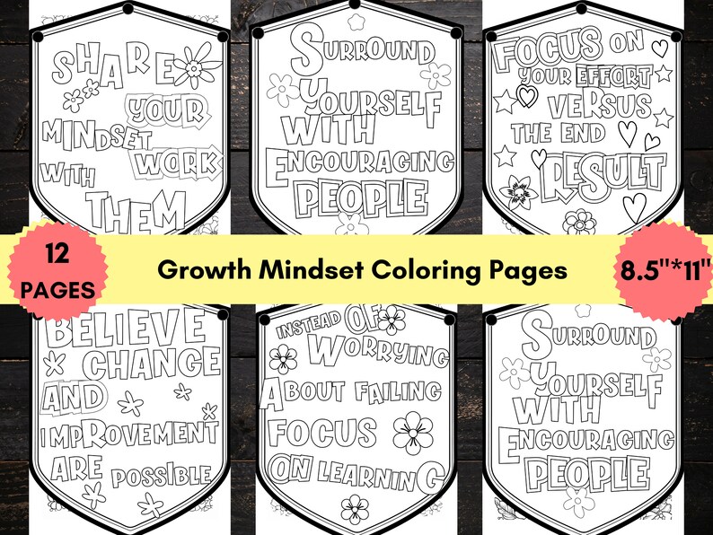 Growth Mindset Coloring Pages for Kids and Adults, Positive Affirmation ...