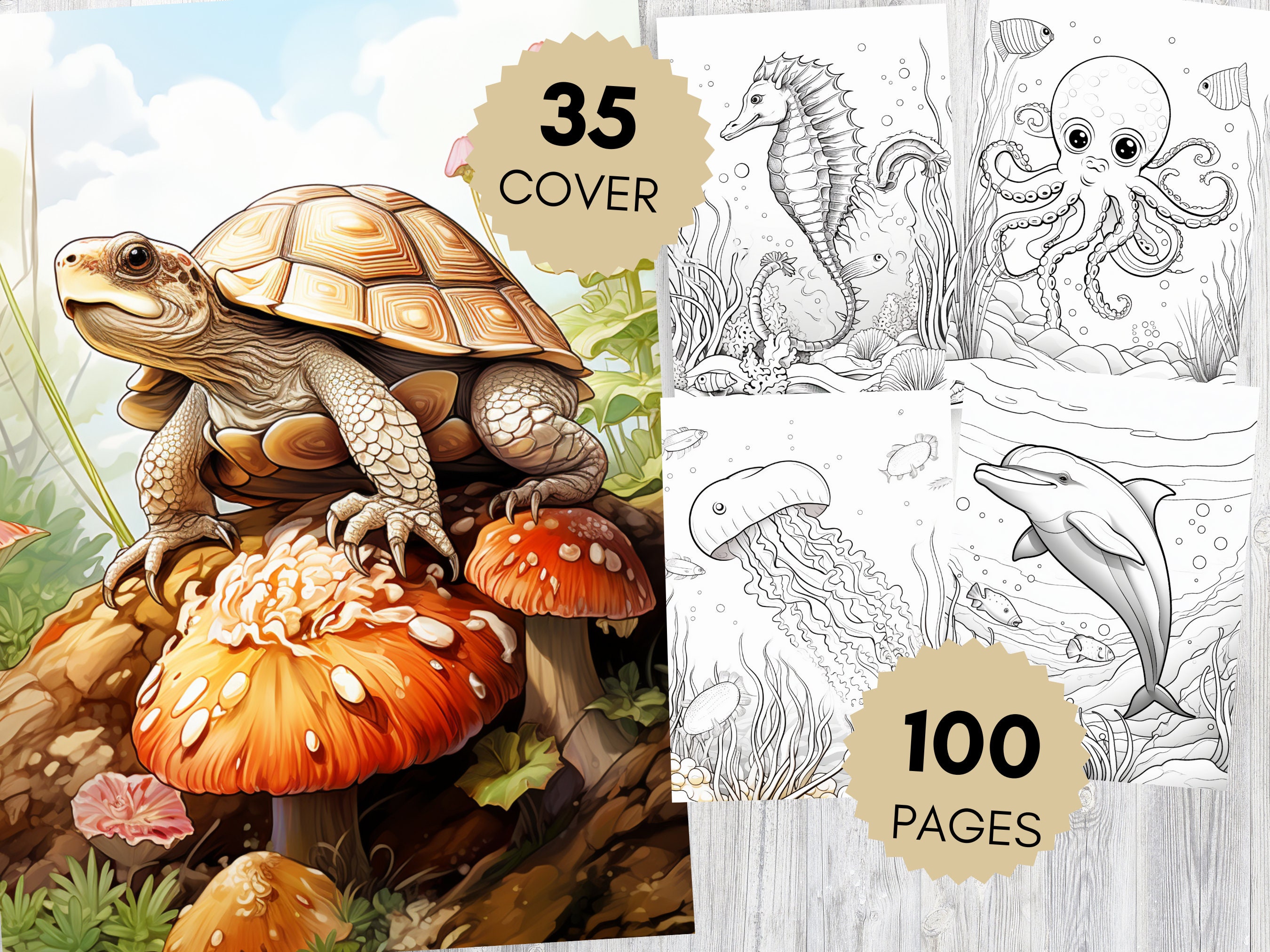 Sea Animal Coloring Pages for Kids and Adults, Ocean Creatures Relaxing ...