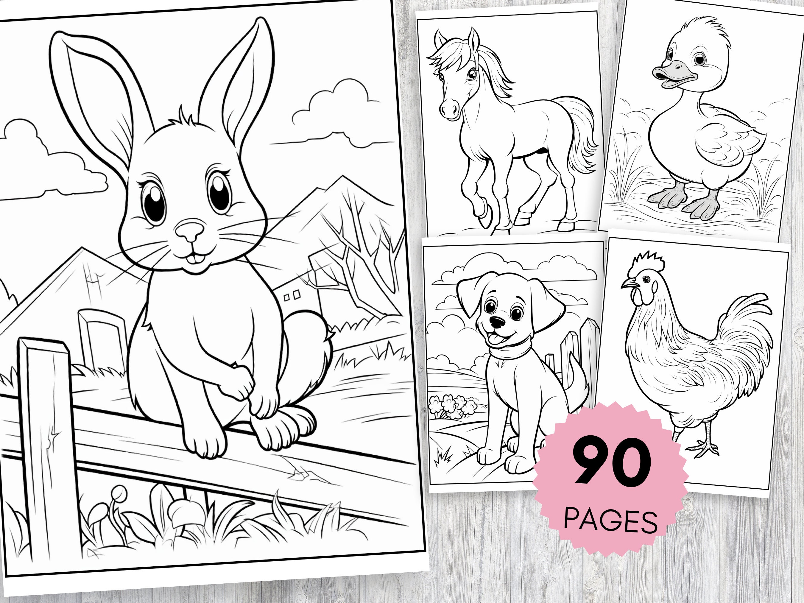 90 Farm Animals Coloring Book for Kids, Cute Farm Life Animals ...